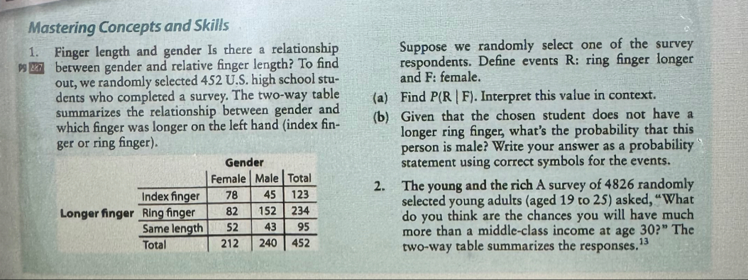 Solved Mastering Concepts and SkillsFinger length and gender | Chegg.com