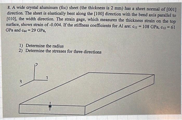 Solved 8. A wide crystal aluminum ( fcc ) sheet (the | Chegg.com