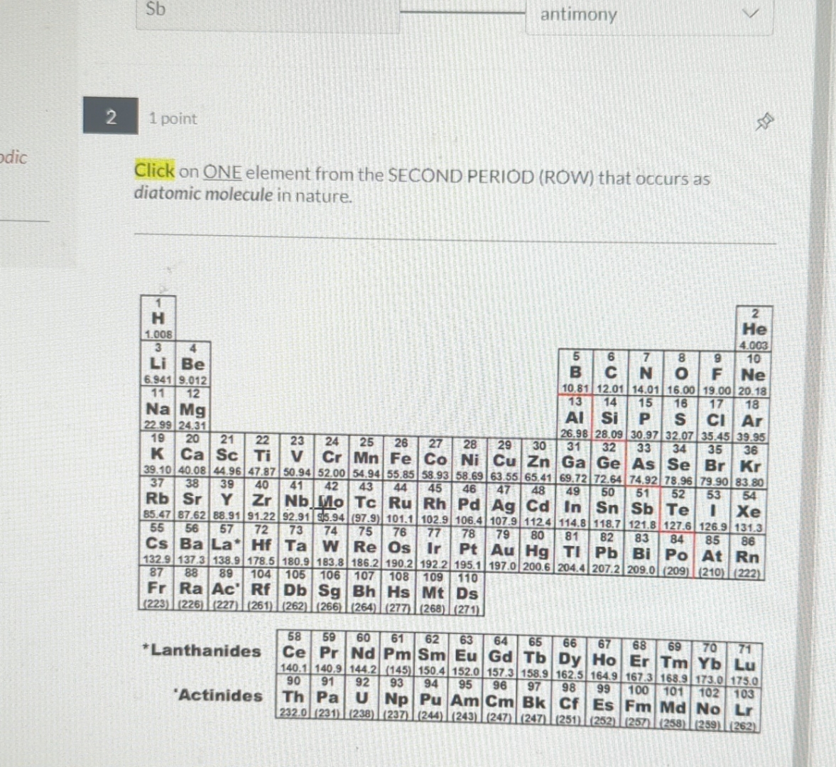 Solved dic2Sb1 ﻿pointClick on ONE element from the SECOND | Chegg.com