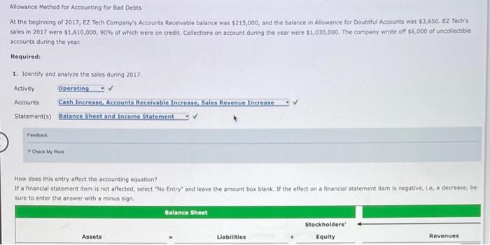 Solved Allowance Method for Accounting for Bad Debts At the | Chegg.com