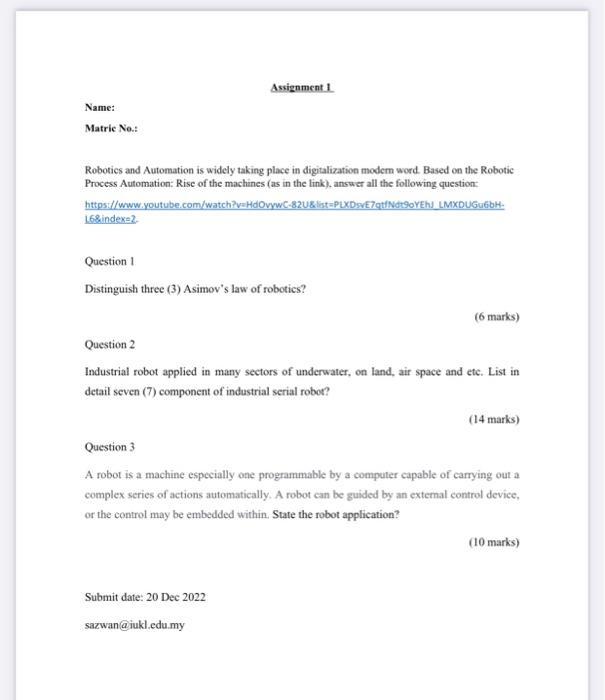 Solved Robotics and Automation is widely taking place in | Chegg.com