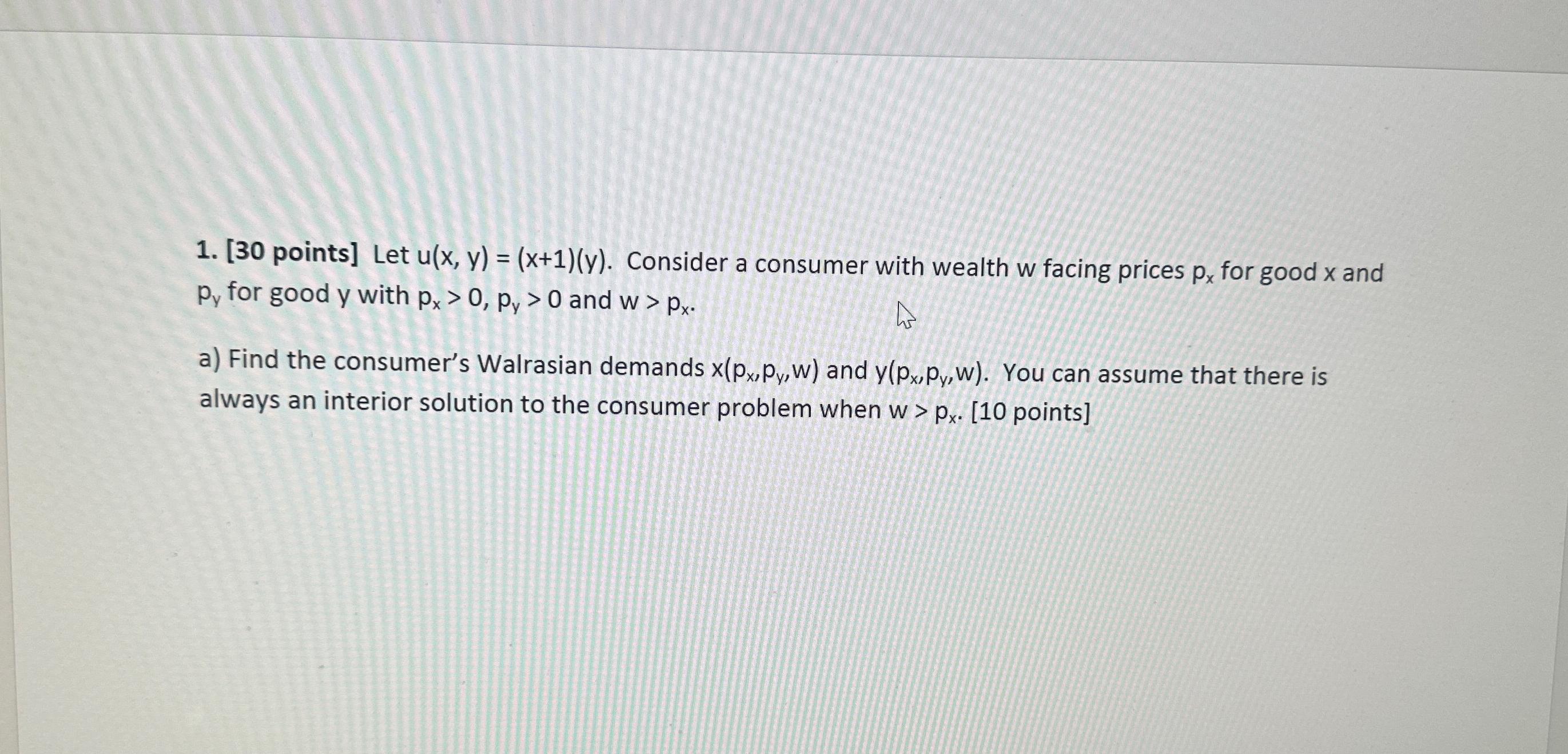 Solved [30 ﻿points] ﻿Let u(x,y)=(x+1)(y). ﻿Consider a | Chegg.com