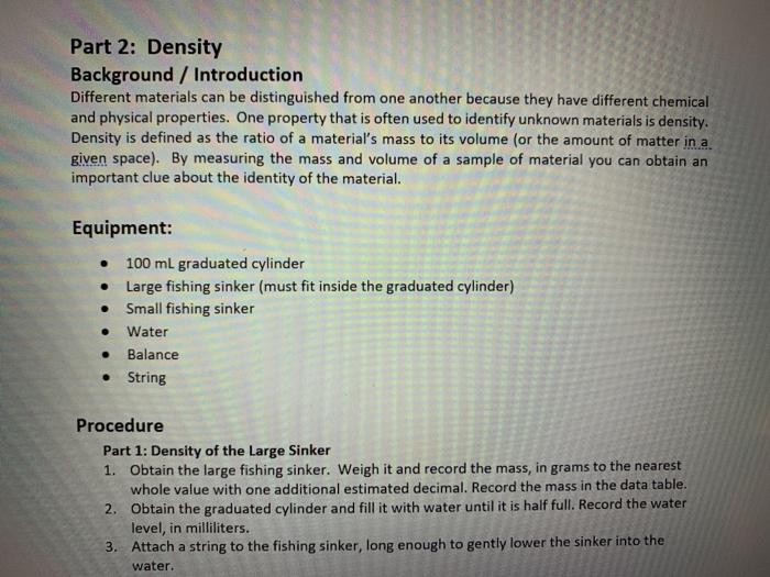 Part 2: Density Background / Introduction Different | Chegg.com