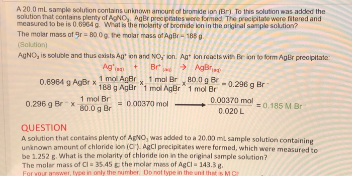 Solved A 20.0 mL sample solution contains unknown amount of | Chegg.com