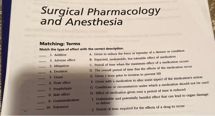 Solved Surgical Pharmacology and Anesthesia Matching: Terms | Chegg.com