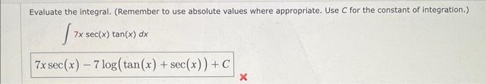 Solved Evaluate the integral. (Remember to use absolute | Chegg.com