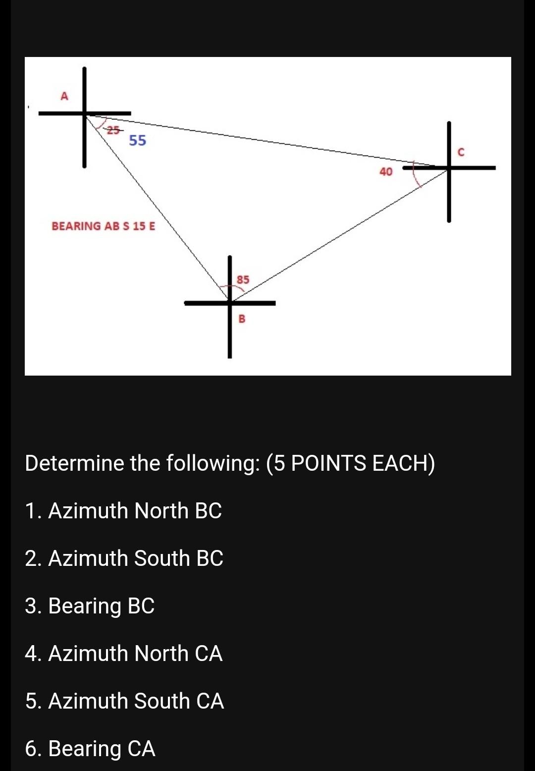 Solved A 25- 55 BEARING AB S 15 E Determine the following: | Chegg.com