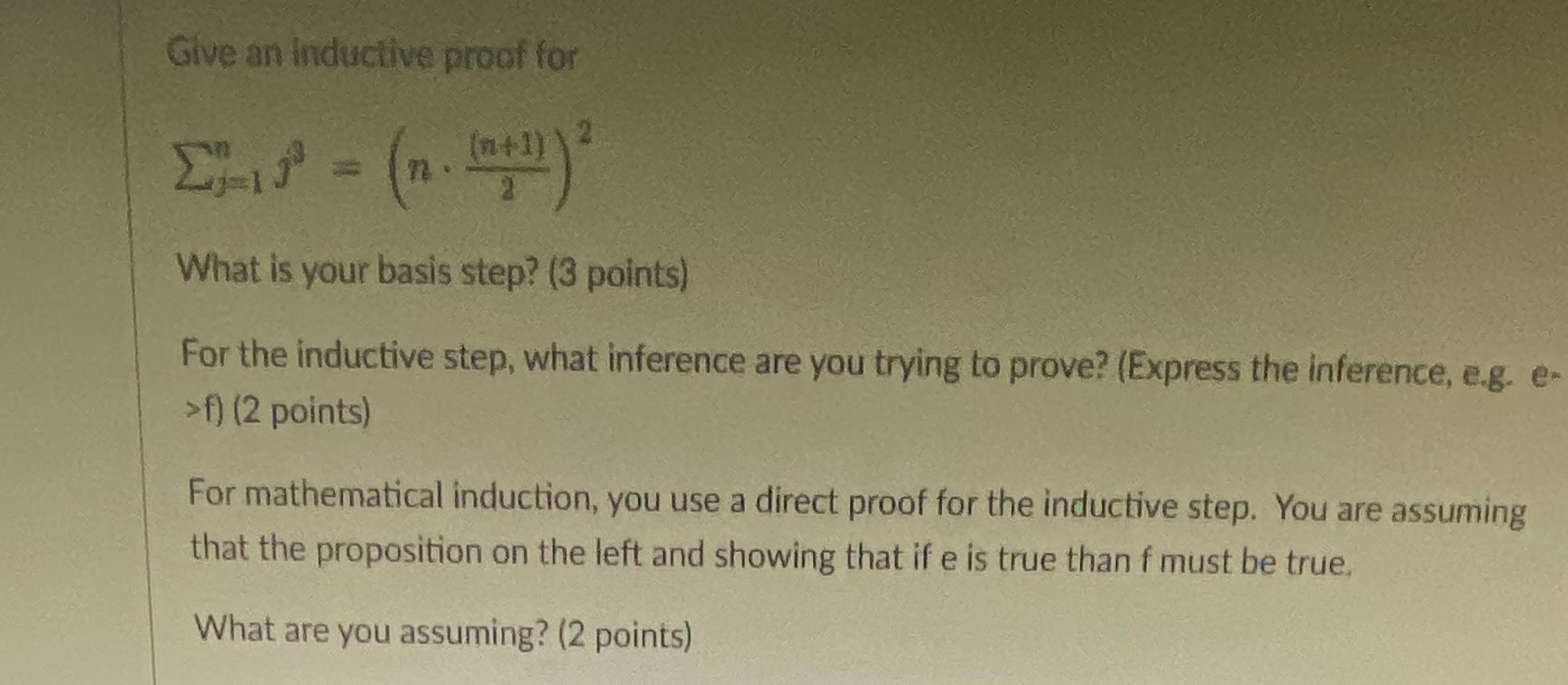 Solved Give an inductive proof for∑j=1nj3=(n*(n+1)2)2What is | Chegg.com