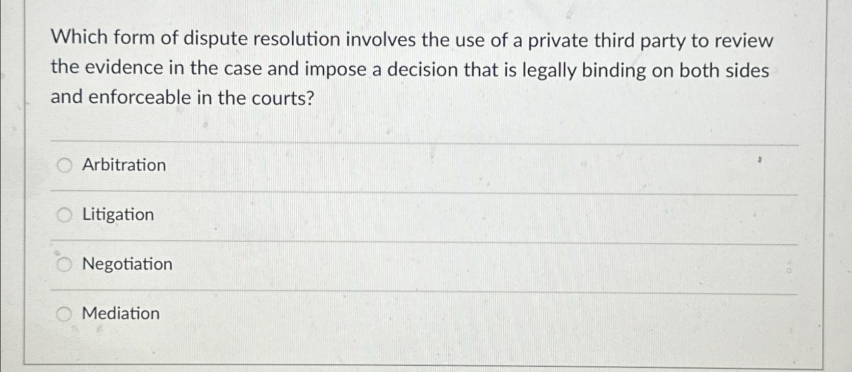 Solved Which form of dispute resolution involves the use of | Chegg.com