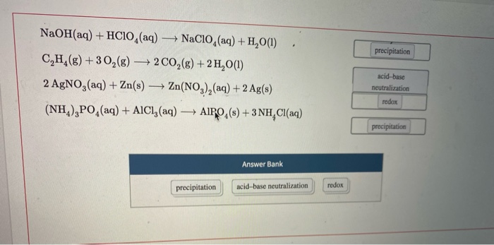 Solved precipitation NaOH(aq) + HCIO, (aq) NaCIO, (aq) + | Chegg.com