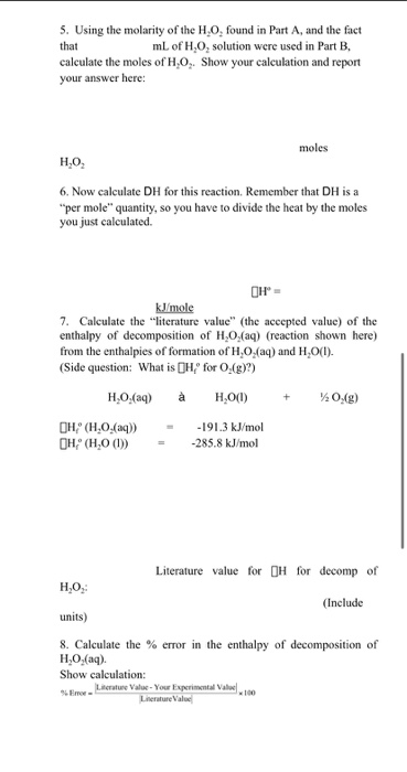 Enthalpy of Decomposition of Hydrogen peroxide lab | Chegg.com