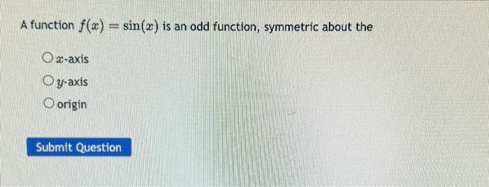 Solved A function f(x)=sin(x) is an odd function, symmetric | Chegg.com