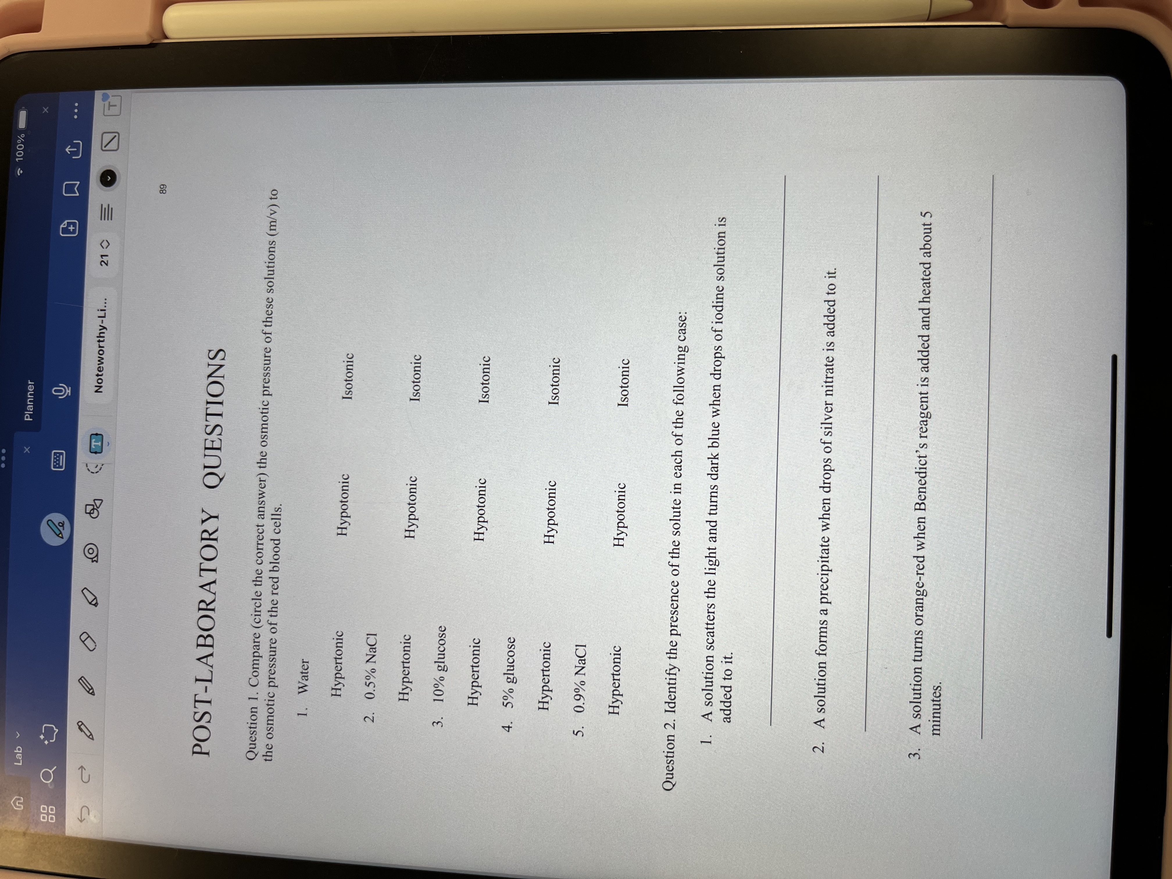 Solved POST-LABORATORY QUESTIONSQuestion 1. ﻿Compare (circle | Chegg.com