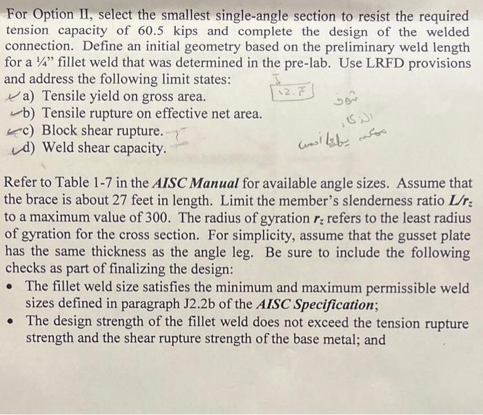 Single-angle member with welded connection, | Chegg.com