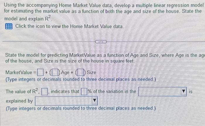 Solved Using the accompanying Home Market Value data, | Chegg.com