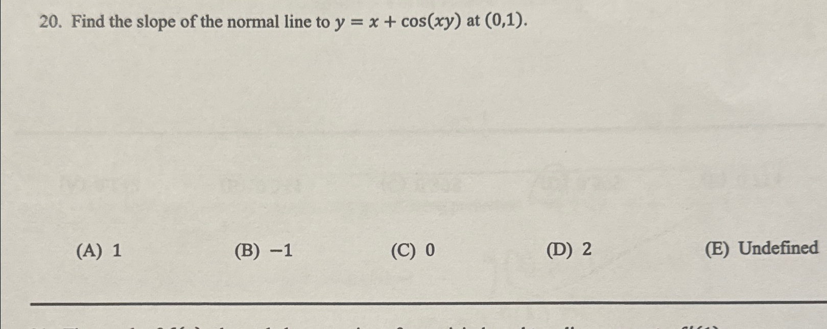 Solved Find the slope of the normal line to y=x+cos(xy) ﻿at | Chegg.com