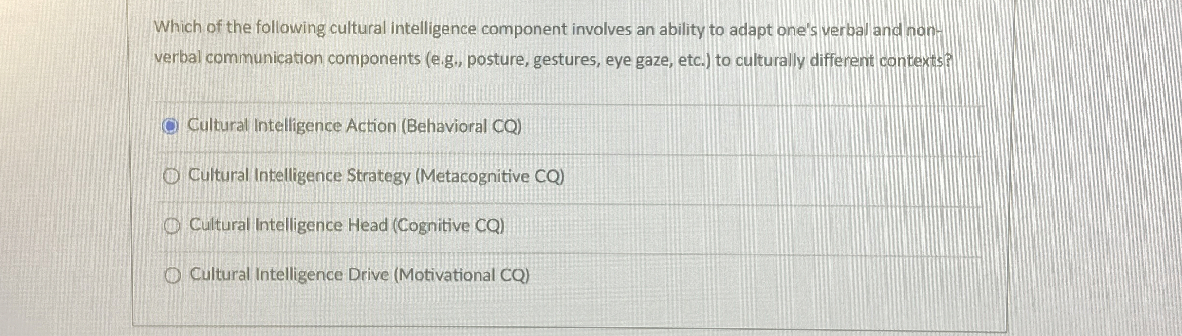 Solved Which of the following cultural intelligence | Chegg.com