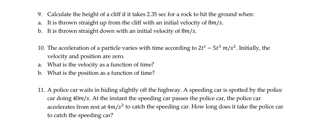 Solved 9. Calculate the height of a cliff if it takes | Chegg.com