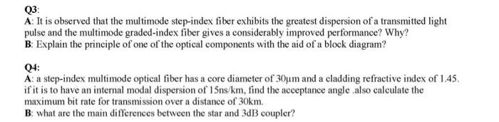 Solved Q3: A: It is observed that the multimode step-index | Chegg.com