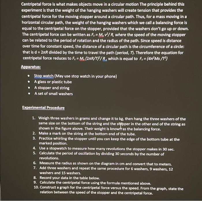 Solved Centripetal Force Objective: The objective of this | Chegg.com