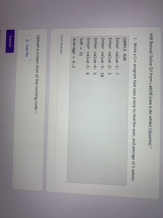Solved HW Bonus) Solve Q1 from Lab08 (use a do while) | Chegg.com