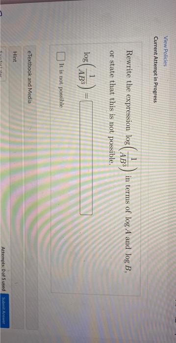 Solved Rewrite the expression log(AB31) in terms of logA and | Chegg.com