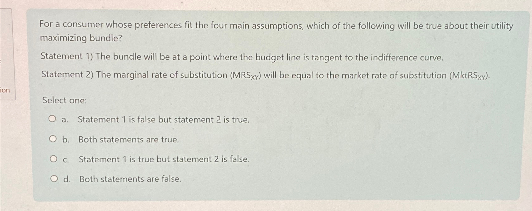 Solved For a consumer whose preferences fit the four main | Chegg.com