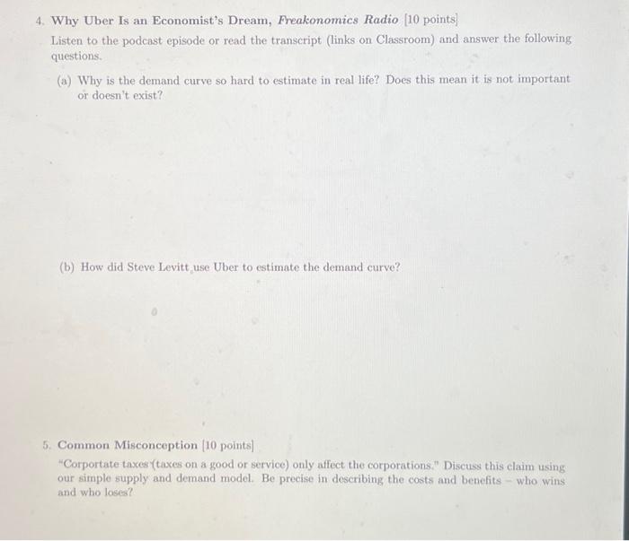 Solved 4. Why Uber Is an Economist's Dream, Freakonomics | Chegg.com
