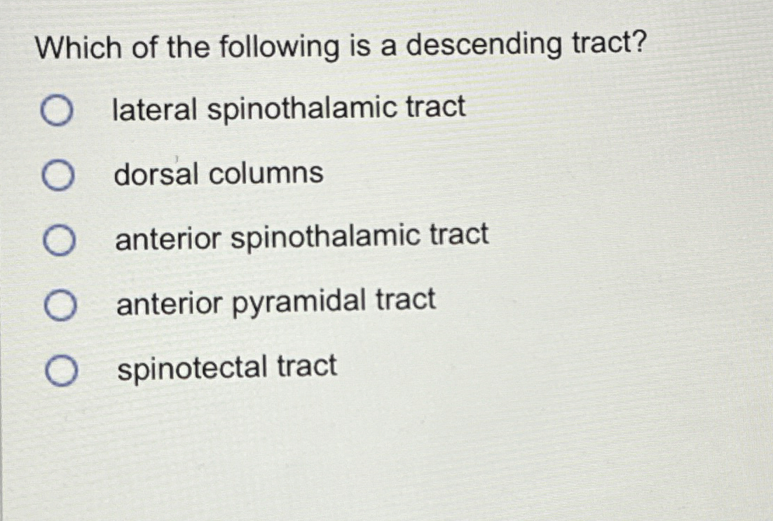 Solved Which of the following is a descending tract?lateral | Chegg.com
