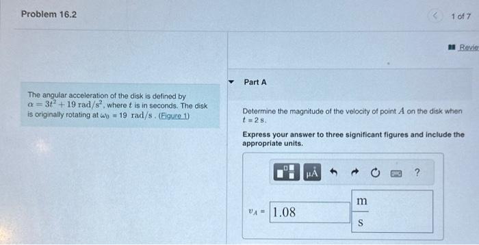 Solved The angular acceleration of the disk is defined by | Chegg.com