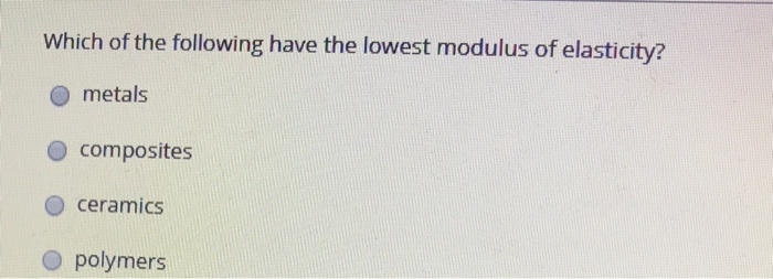Solved Which of the following have the lowest modulus of | Chegg.com