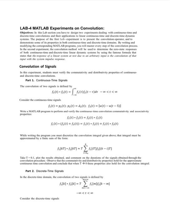 Solved LAB-4 MATLAB Experiments on Convolution: Objectives: | Chegg.com