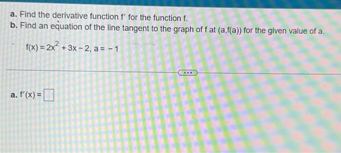 Solved a. Find the derivative function f′ for the function | Chegg.com