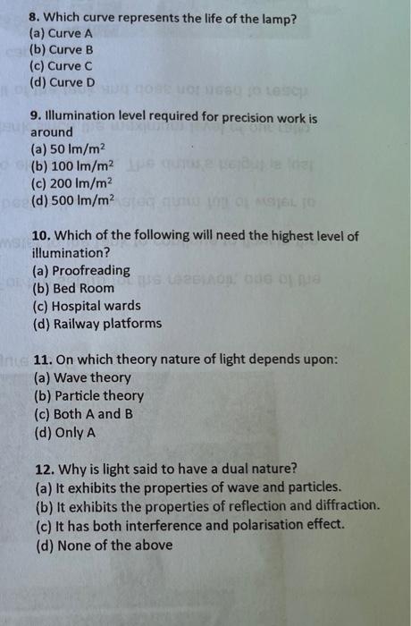 Solved 8. Which curve represents the life of the lamp? (a) | Chegg.com