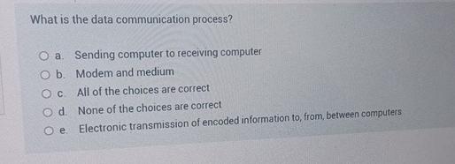 Solved What is the data communication process?a. ﻿Sending | Chegg.com