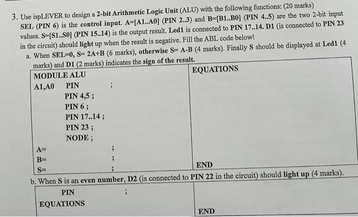 Solved 3. Use ispLEVER to design a 2-bit Arithmetic Logic | Chegg.com