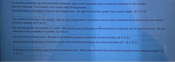 Solved For the follow situations, give the probability | Chegg.com