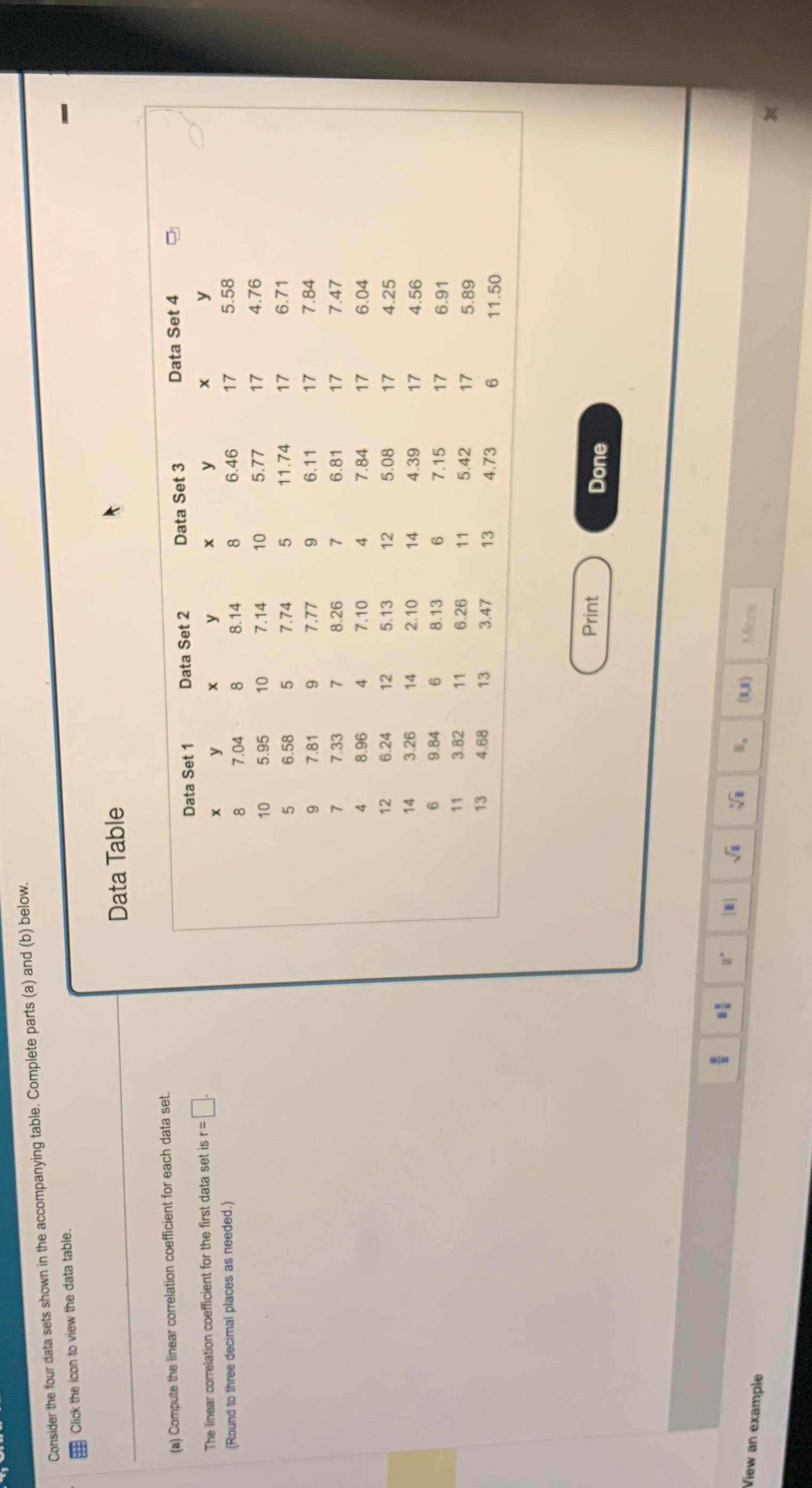 Solved Consider the four data sets shown in the accompanying | Chegg.com