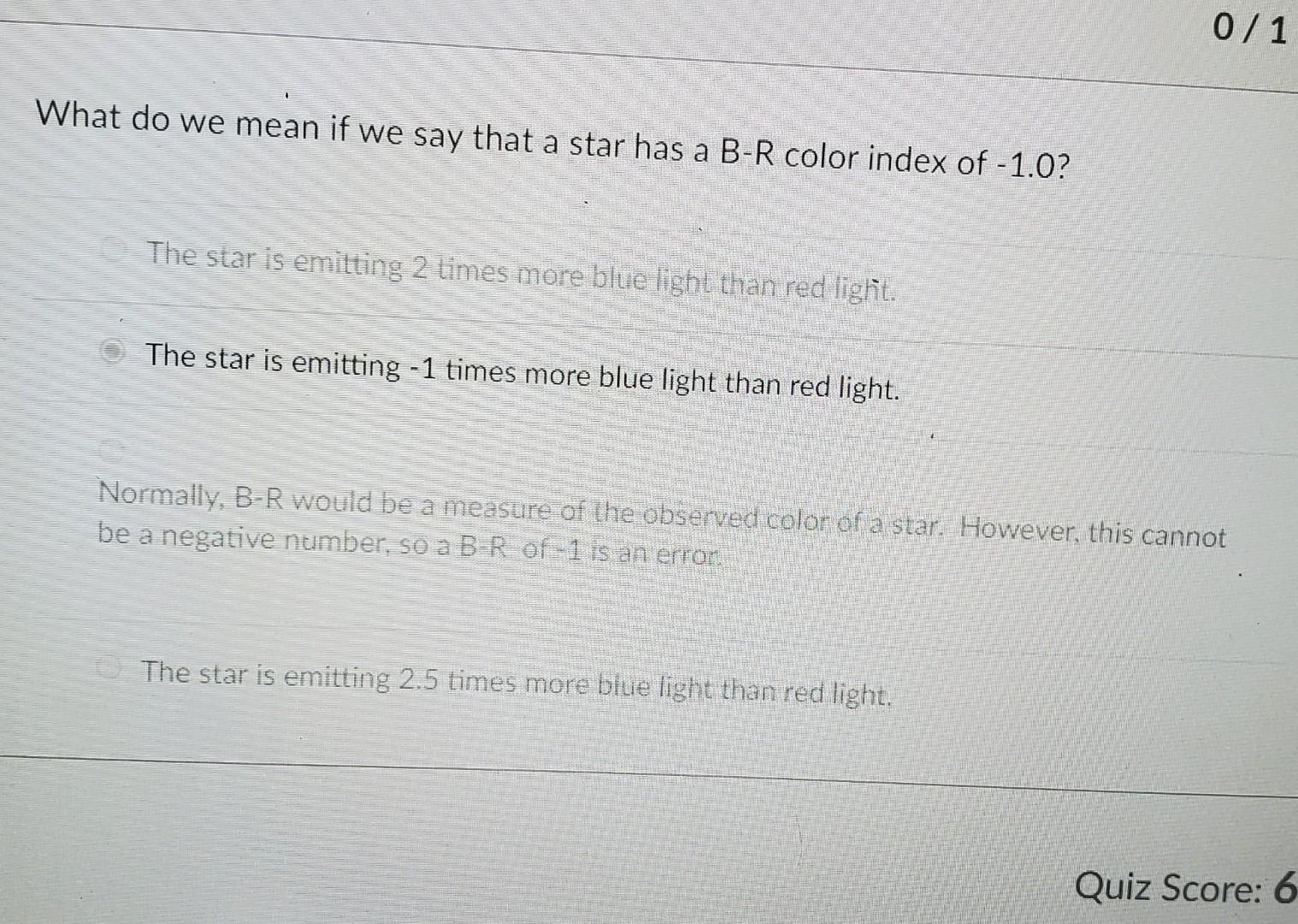 Solved 0/1 What do we mean if we say that a star has a B-R | Chegg.com