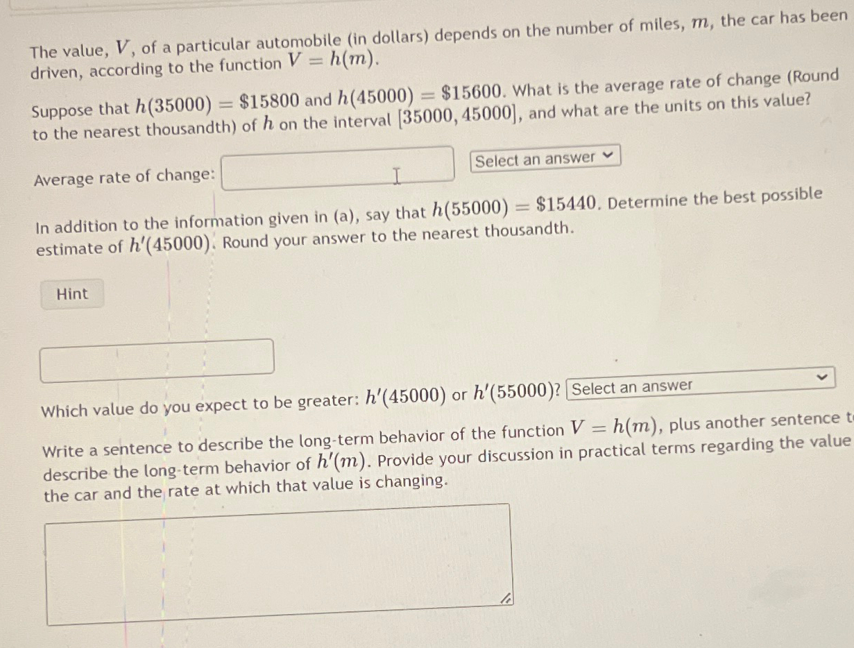 Solved The value, V, ﻿of a particular automobile (in | Chegg.com