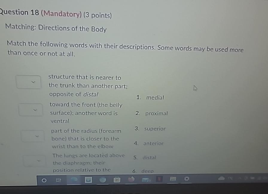 Solved Question 18 (Mandatory) (3 ﻿points)Matching: | Chegg.com