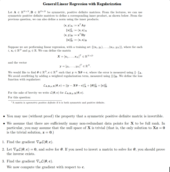 General Linear Regression with Regularization Let A E | Chegg.com