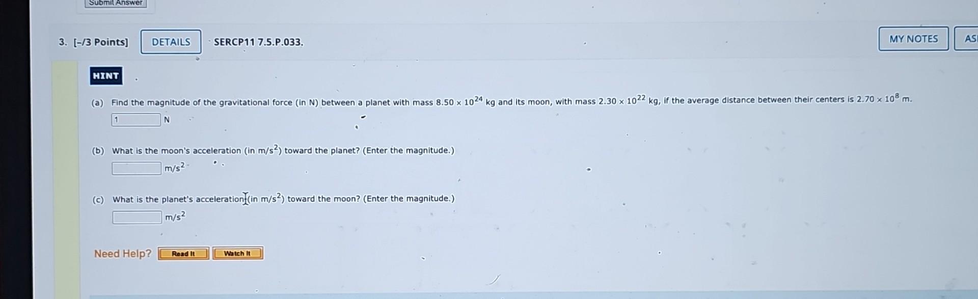 Solved (b) What is the moon's acceleration (in m/s2 ) toward | Chegg.com