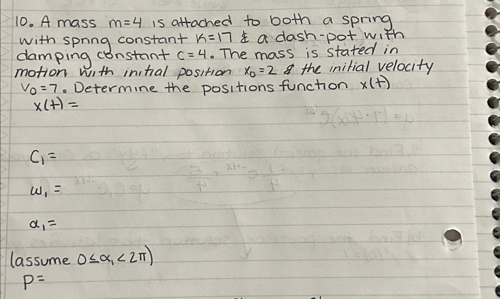 Solved A mass m=4 ﻿is attached to both a spring with spring | Chegg.com