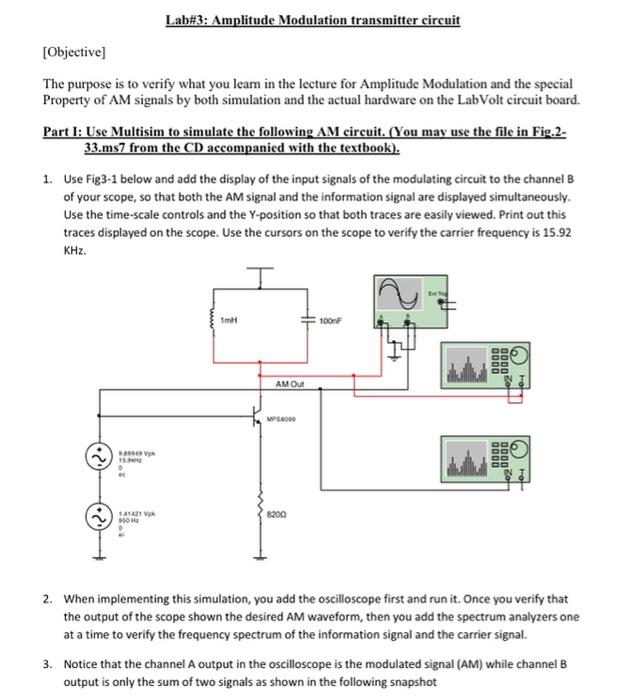 Solved Lab#3: Amplitude Modulation transmitter circuit | Chegg.com