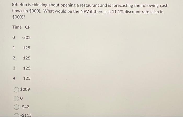 Solved 8 B : Bob is thinking about opening a restaurant and | Chegg.com