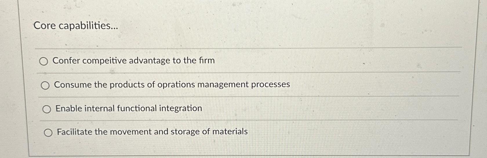 Solved Core capabilities...Confer compeitive advantage to | Chegg.com