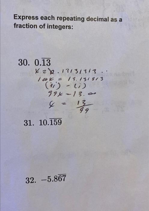 Solved Express each repeating decimal as a fraction of | Chegg.com