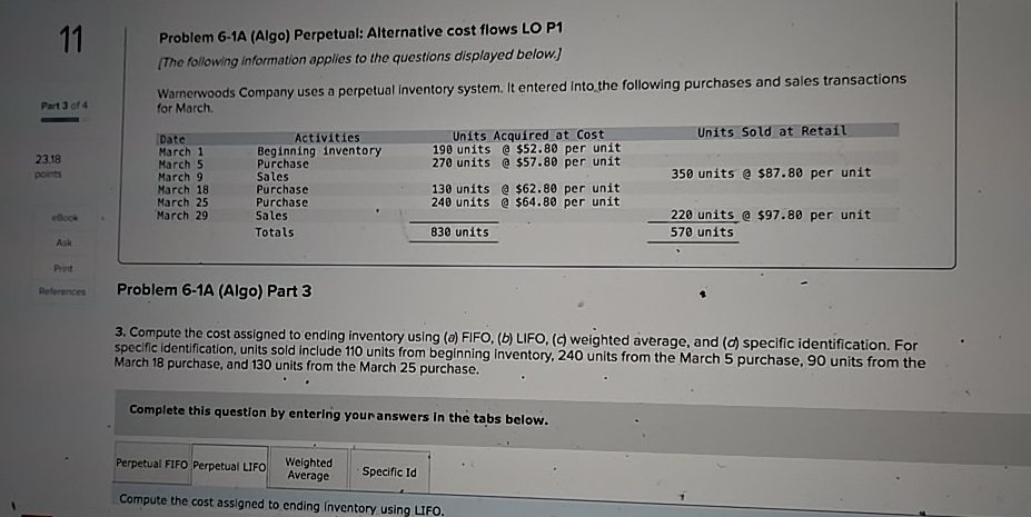 Solved 11Problem 6-1A (Algo) ﻿Perpetual: Alternative cost | Chegg.com