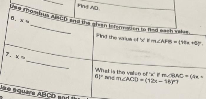 Solved Find AD Use rhombus ABCD and the given Information to | Chegg.com